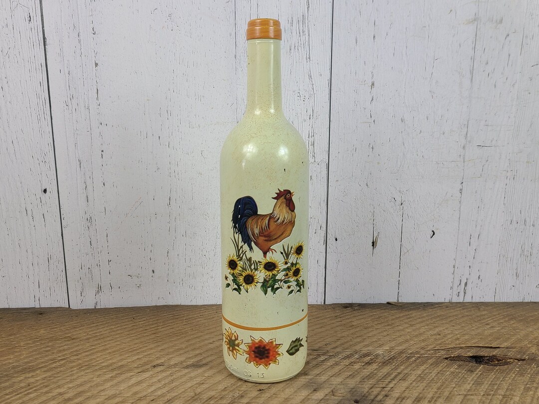 Vintage Rooster Painted Glass Bottle 12 750ml Farmhouse Farm Animal ...