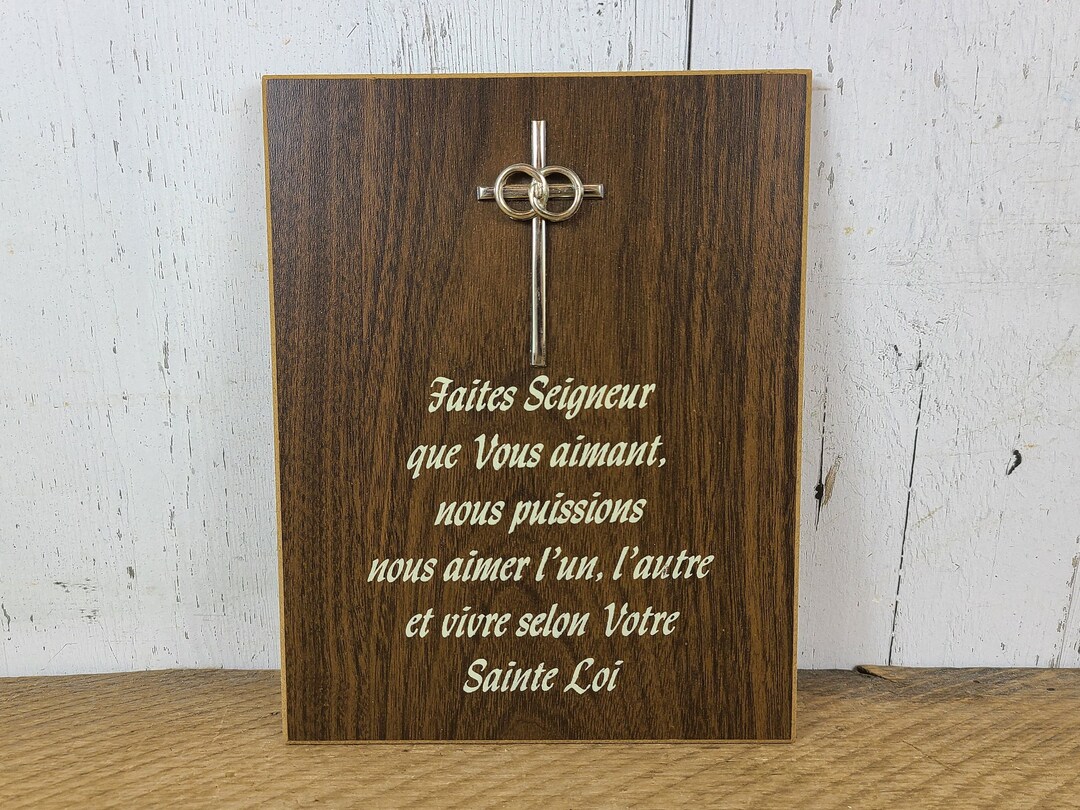 Vintage French Prayer About Love Printed on Wood Plaque Religious Mid ...