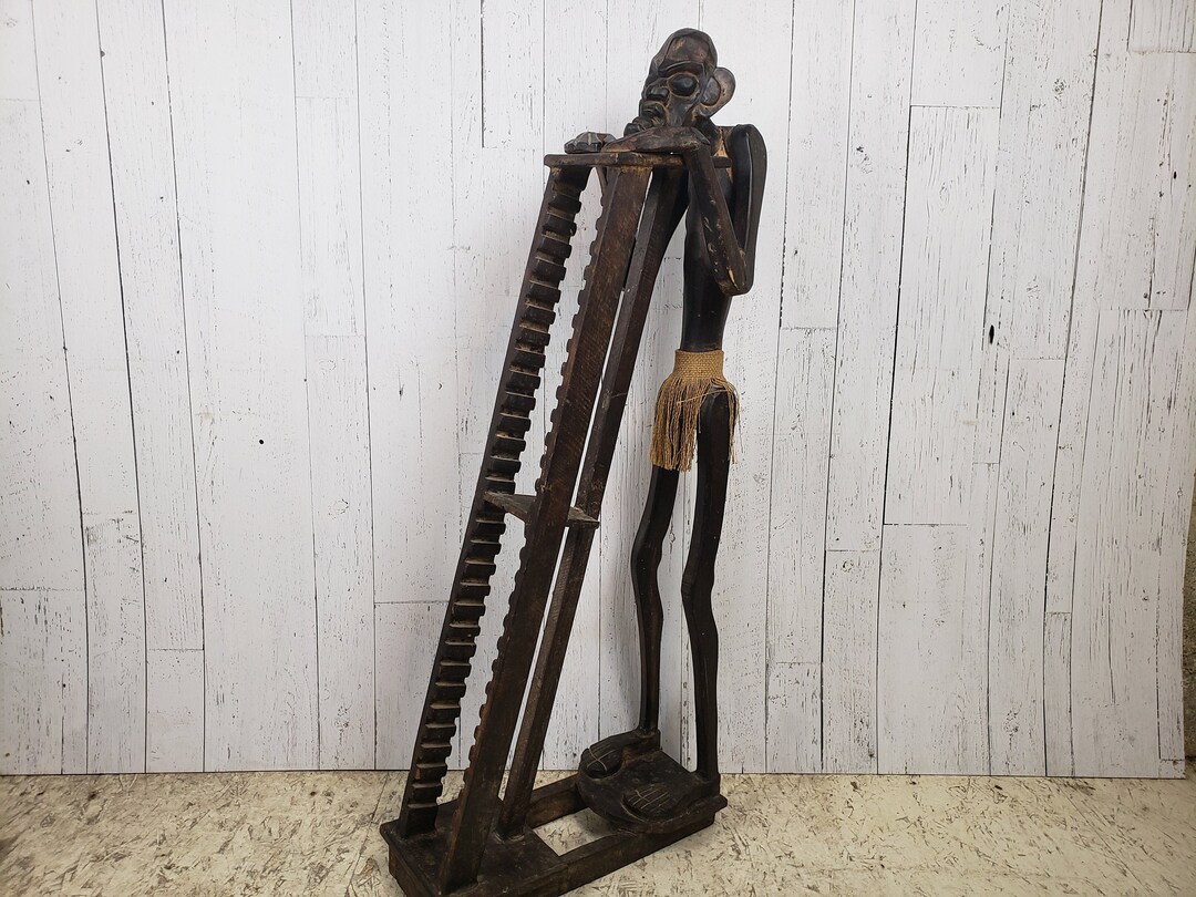 Vintage Large African Statue CD Rack 49 High Compact Disk Holder ...