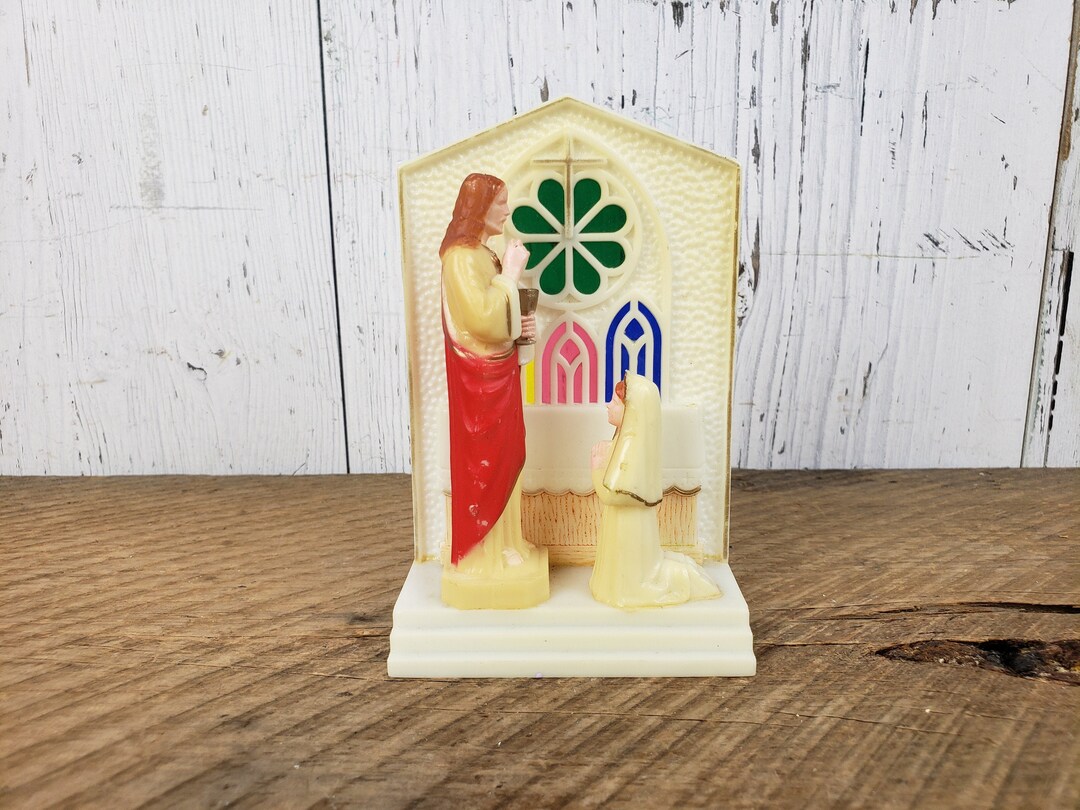 Vintage Jesus Christ Giving Communion to Praying Child Plastic Statue ...