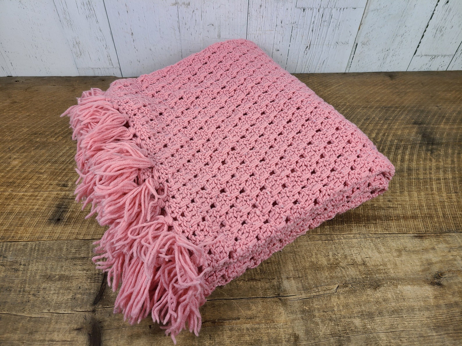 Vintage Pink Afghan Blanket Crochet Knit Throw 48 X - Etsy