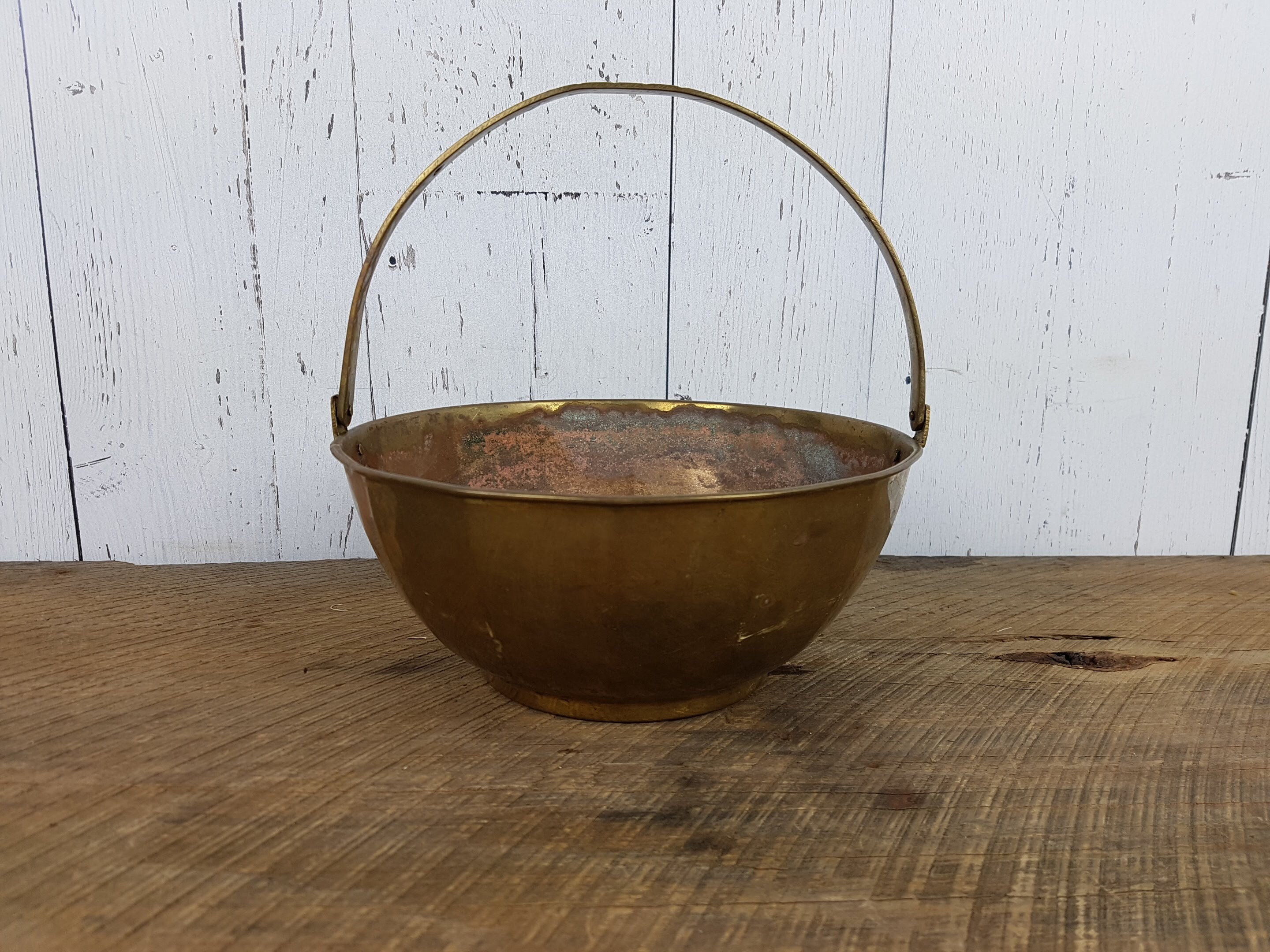 Vintage Solid Brass Basket W/ Handle Planter Modern Mid - Etsy