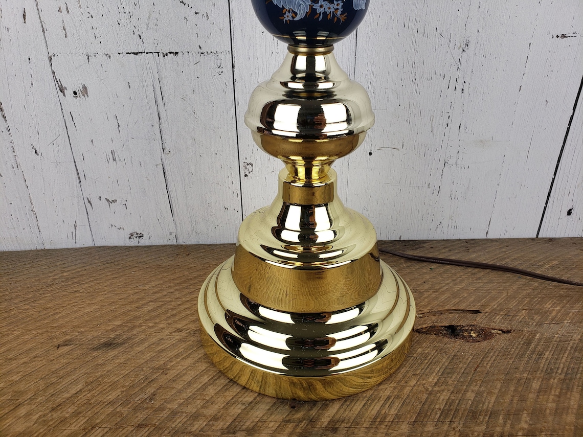 Vintage Brass & Blue Floral Porcelain Table Lamp Bedroom | Etsy