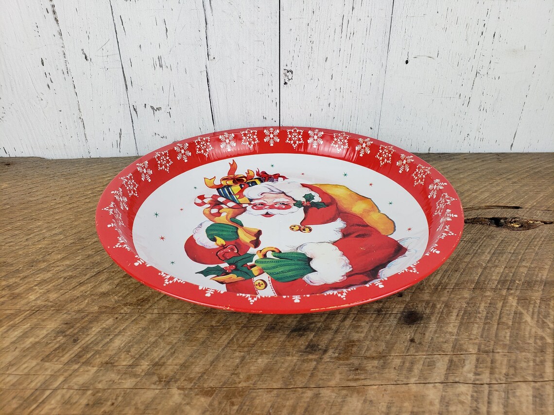 Vintage Santa Claus Round Christmas Bowl Tin Metal Dinner - Etsy