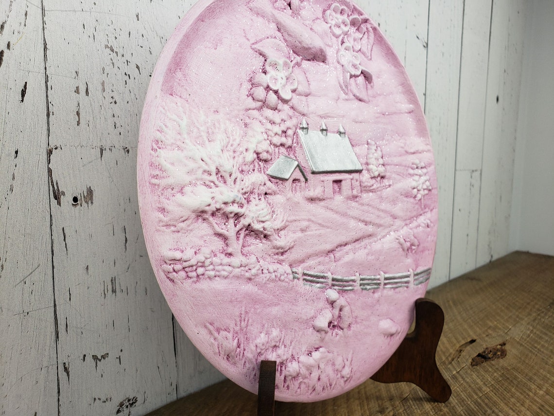 Vintage Spring Scene Chalkware Wall Art Farmhouse Countryside | Etsy