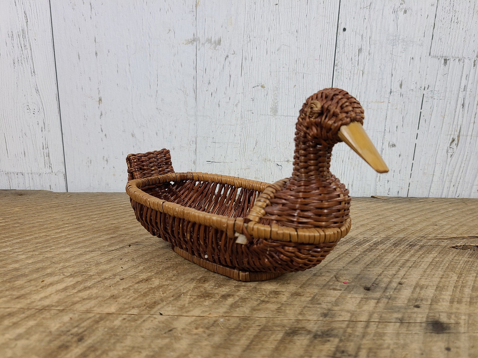 Vintage Wicker Duck Trinket Basket Bohemian Rattan Trinket - Etsy