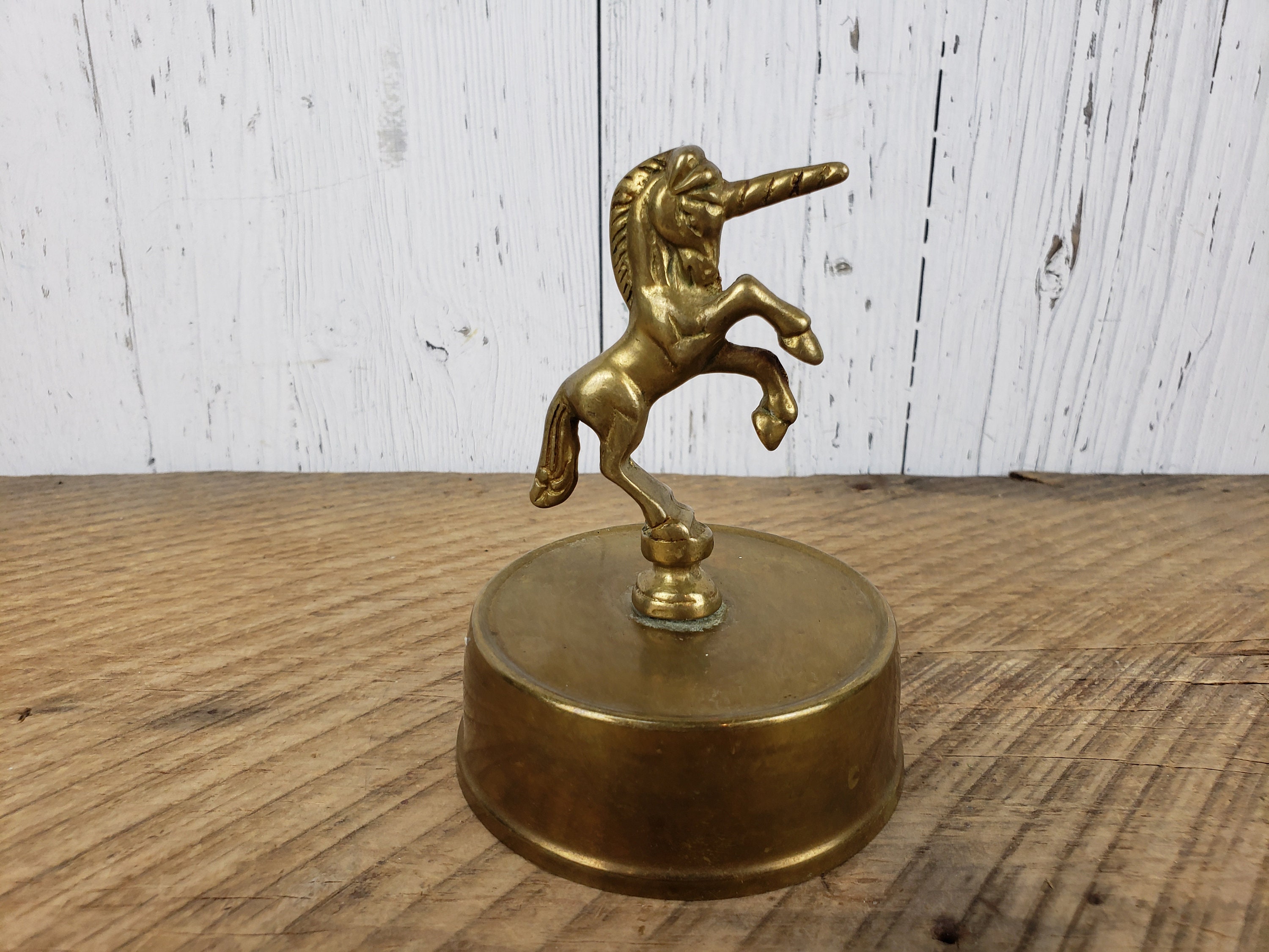 Art & Collectibles Vintage Brass Unicorn Statue on Pedestal Gold Metal ...