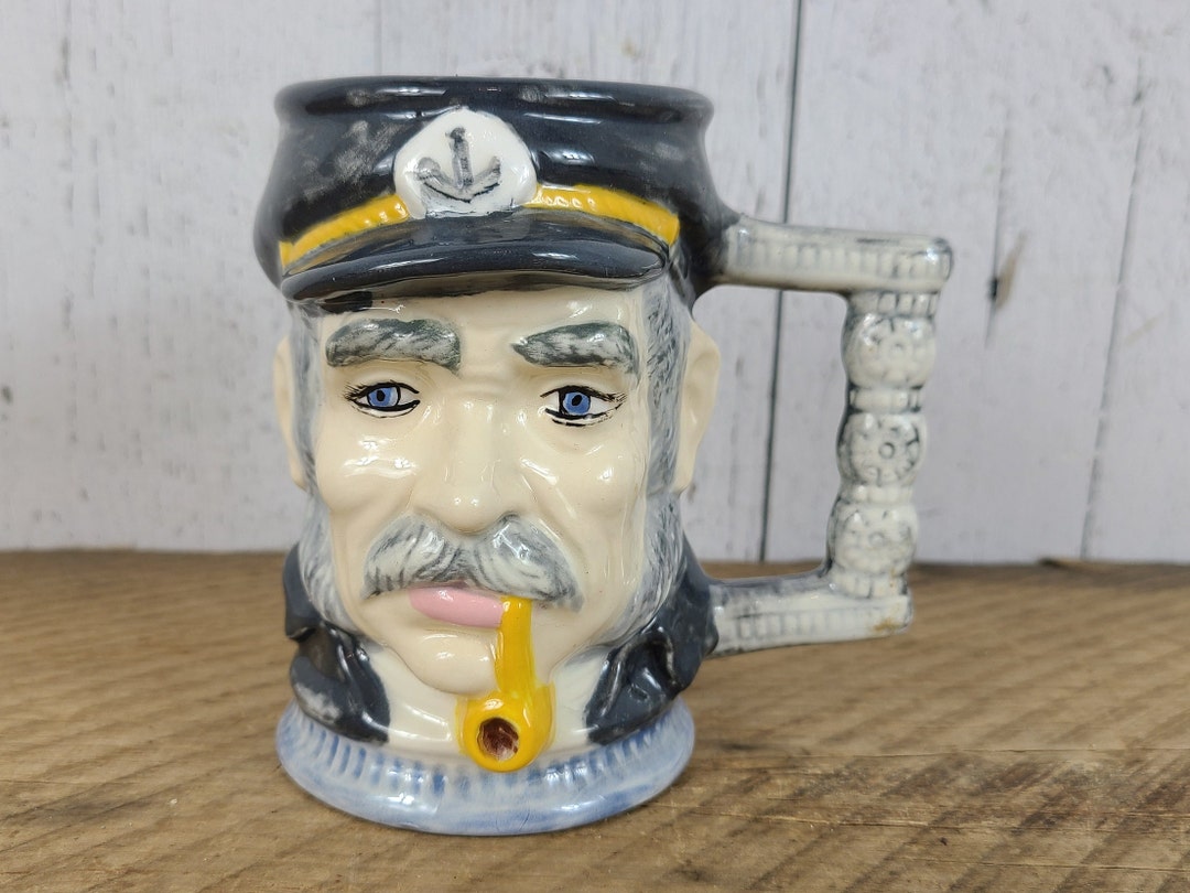 Vintage 80s Sea Captain Sailor Coffee Mug Glazed Mold Ceramic Large Cup ...