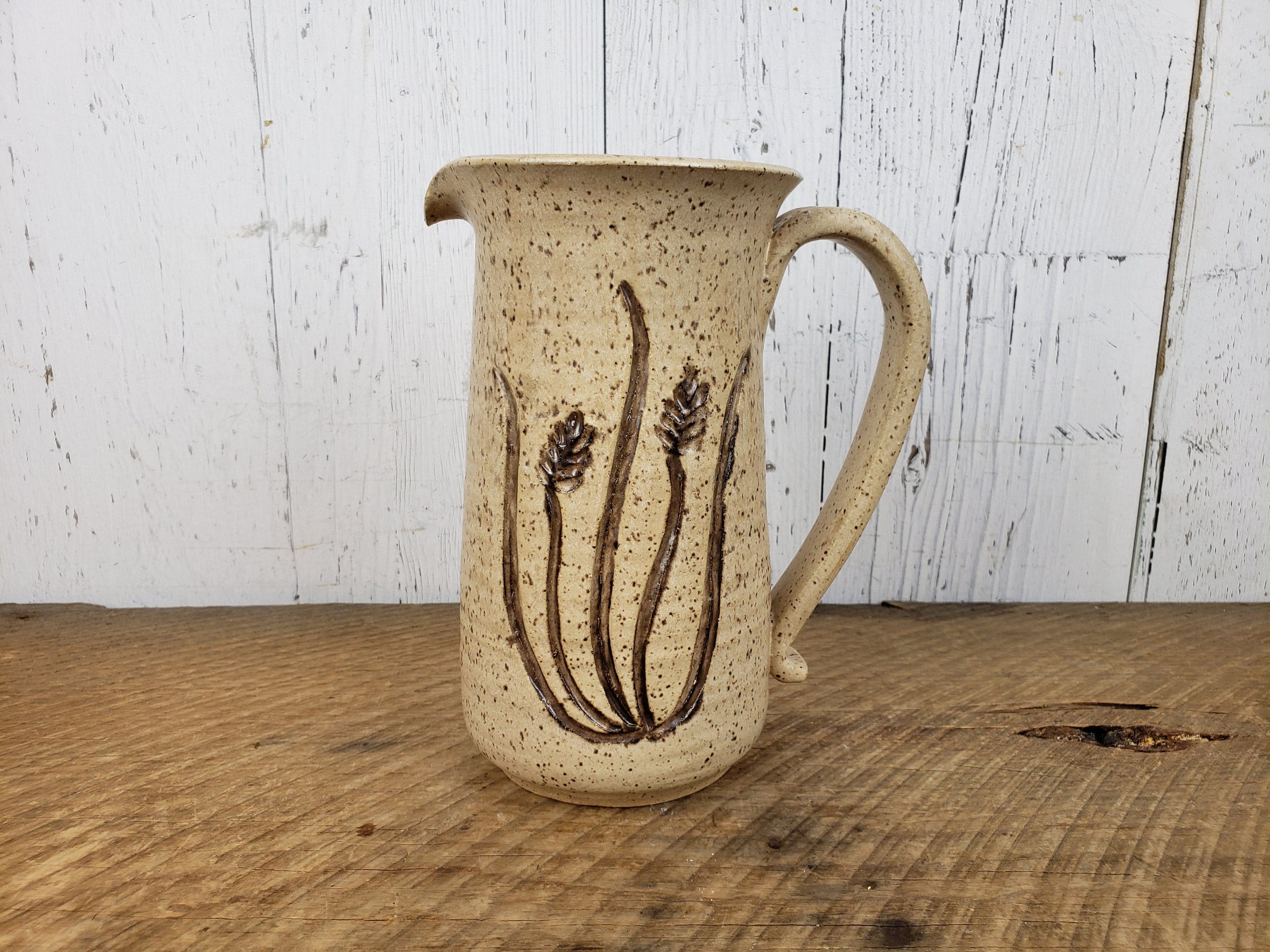 Decanters Barware Vintage Ceramic Pitcher 48 OZ Beige & Brown Floral ...