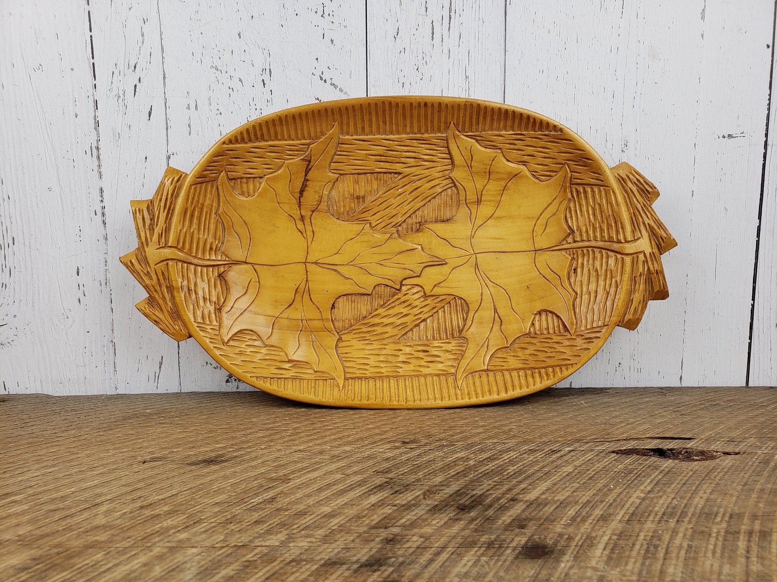 Vintage Maple Leaf Carved Wood Plate Wooden Snack Platter Tray - Etsy