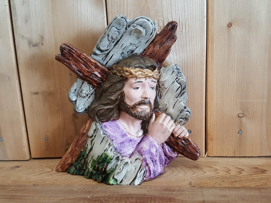 Vintage Jesus Carrying the Cross Ceramic Statue Christ Execution ...