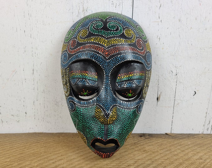 Vintage Painted African Mask Carved Wood Colorful Rainbow Tribal Decor ...