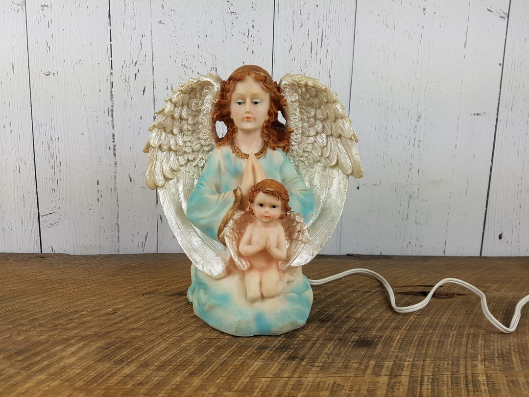 Vintage Angel Lamp Peaceful Praying Mother & Child Resin Nightlight ...