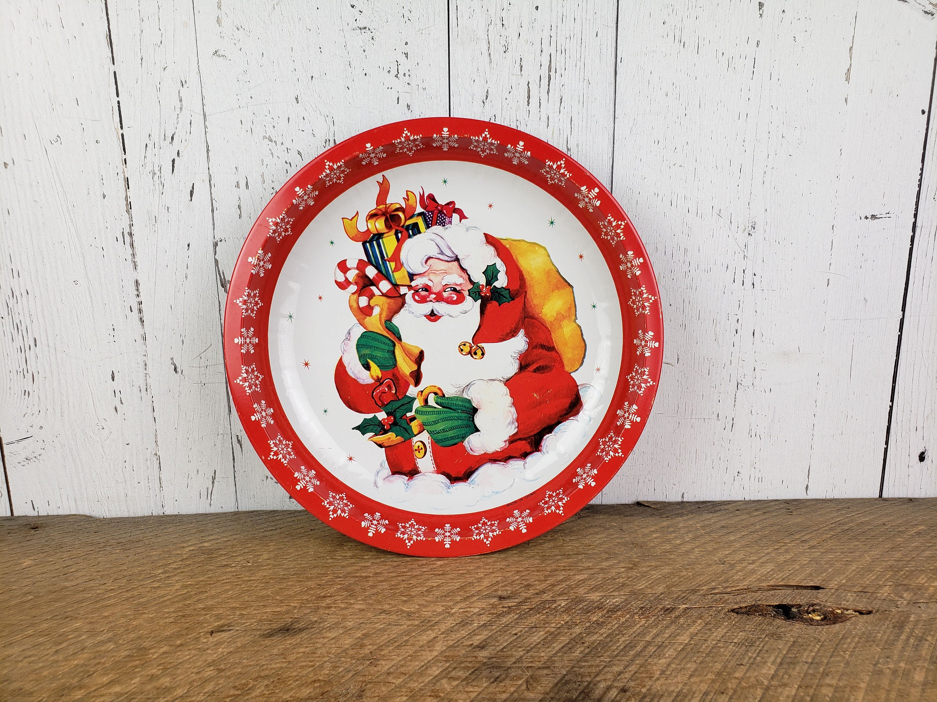 Vintage Santa Claus Round Christmas Bowl Tin Metal Dinner | Etsy