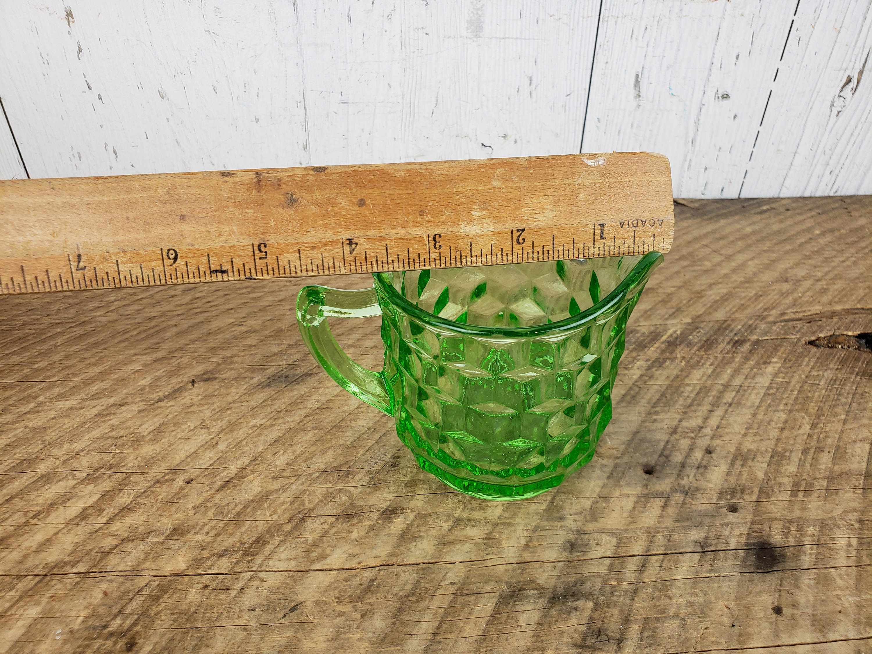 Vintage Green Depression Glass Creamer Pitcher Cube Cubist Pattern ...