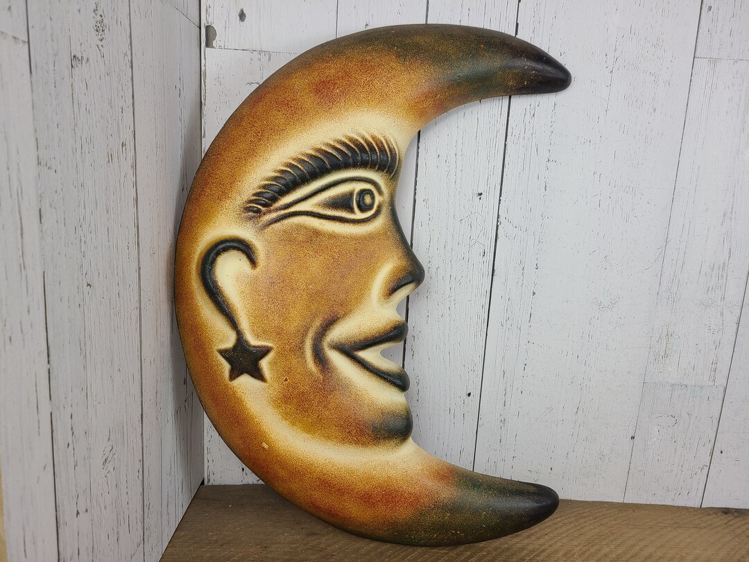 Vintage Large Ceramic Moon Wall Hanging Plaque 23 High Artwork Face ...