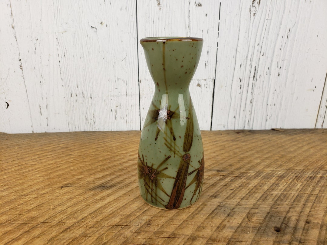 Vintage Ceramic Sake Bottle Small Pitcher Stoneware Jug Beige & Brown ...