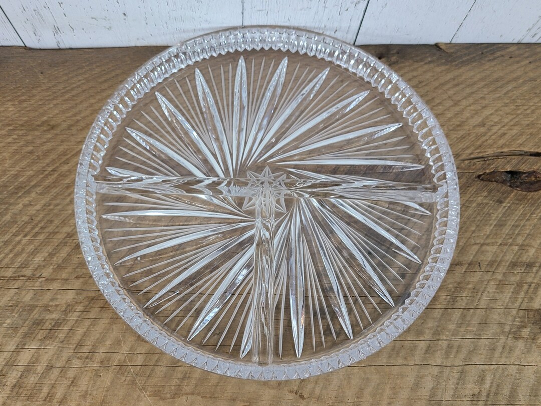 Vintage Crystal Relish Dish 12 Divided Party Platter Appetizer Snack ...