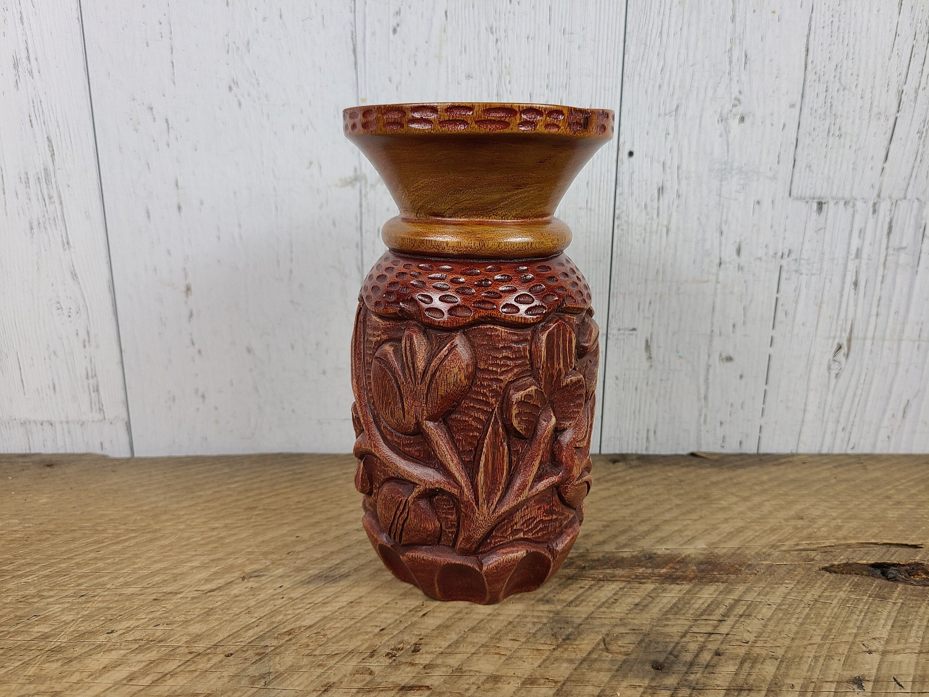 Art & Collectibles Fine Art Ceramics Rustic Wood Vase Vintage Hand ...