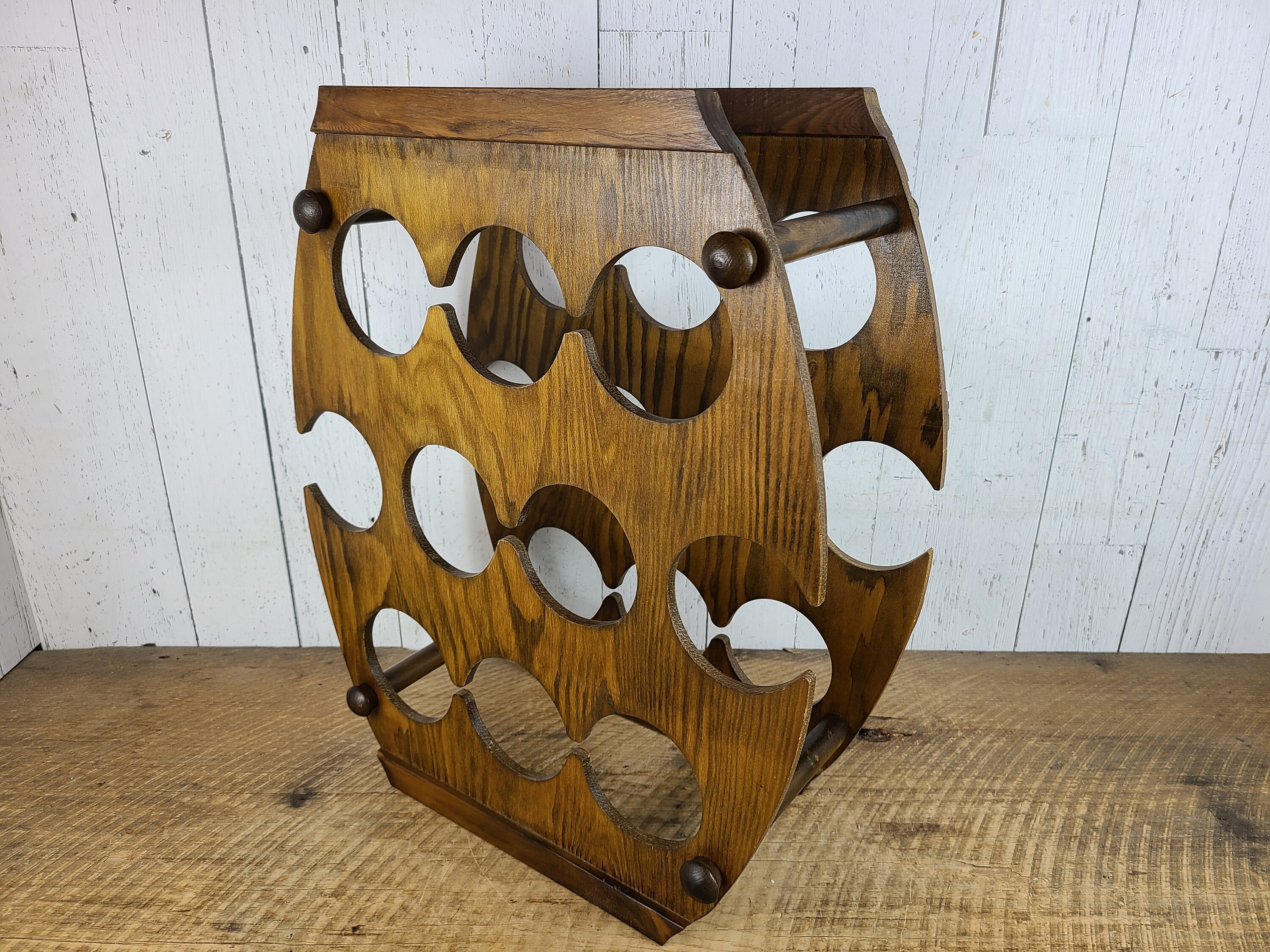 Vintage Barrell Shaped Wooden Wine Rack Wood Holder Mid - Etsy