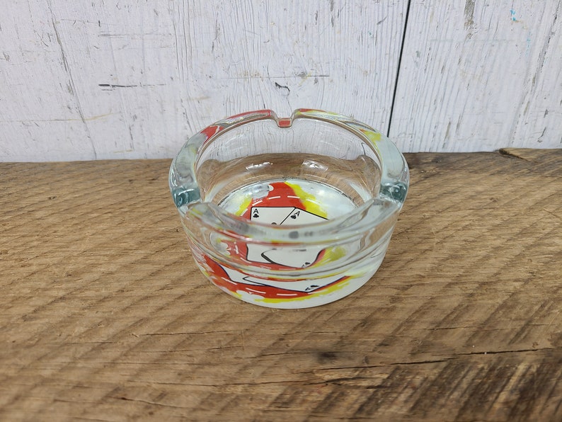 Vintage Round Glass Playing Card Ashtray Ace of Spades & Clubs | Etsy