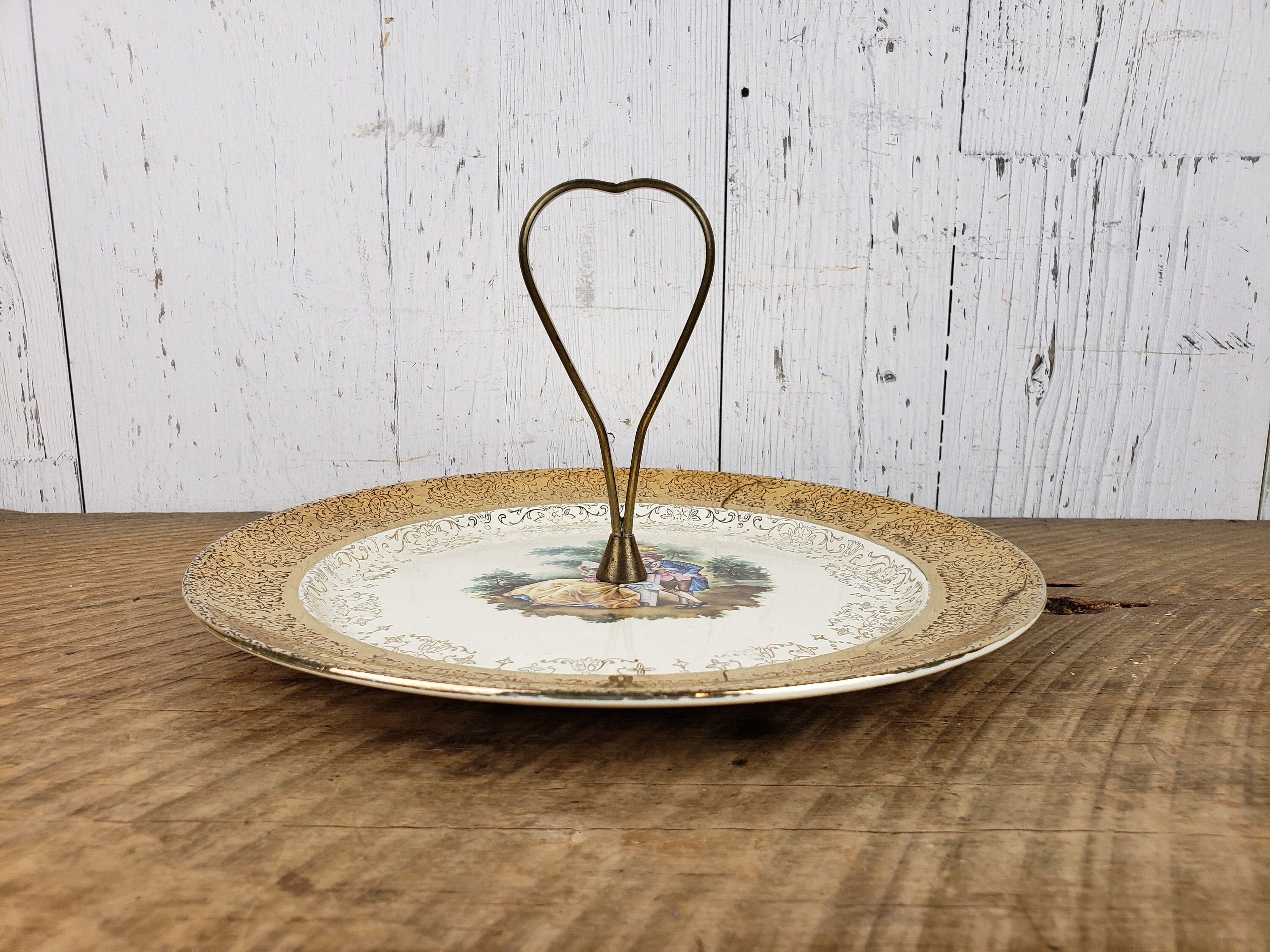 Vintage Porcelain Center Handle Plate Victorian Romantic Scene - Etsy ...