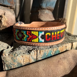 Custom Beaded Inlay Leather Dog Collar - Etsy
