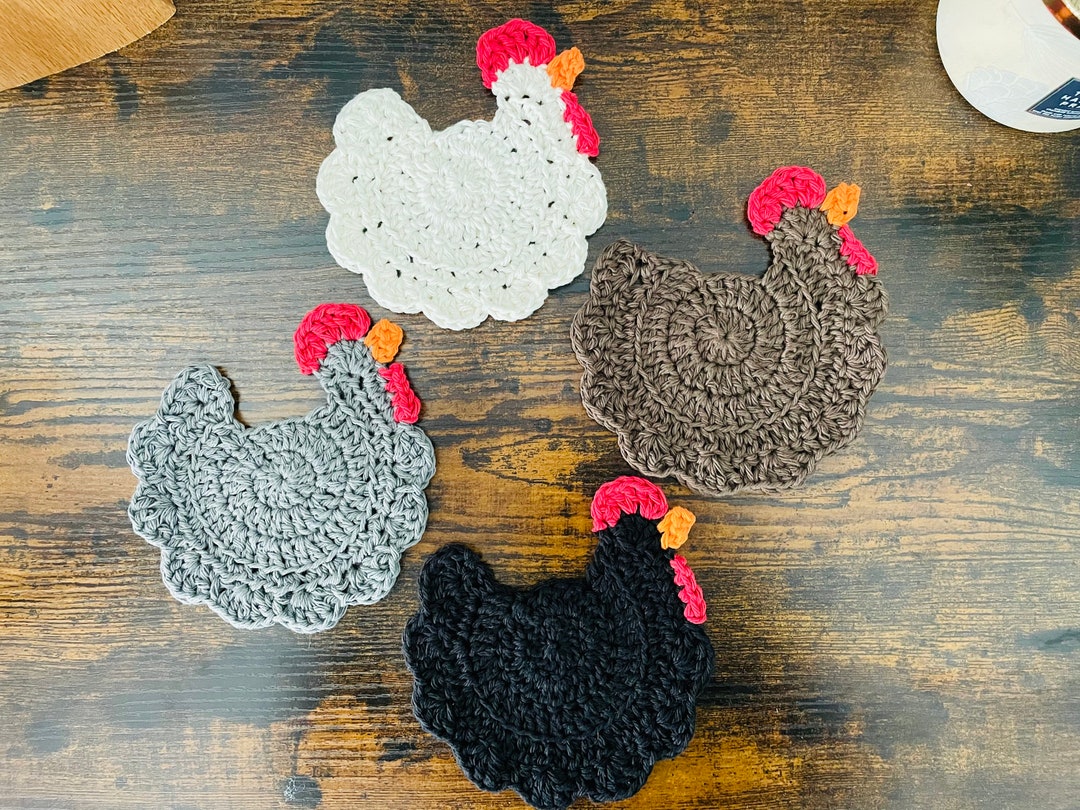 Crochet Chicken Coasters - Set of 4 - Chicken Cup Coasters - Chicken ...