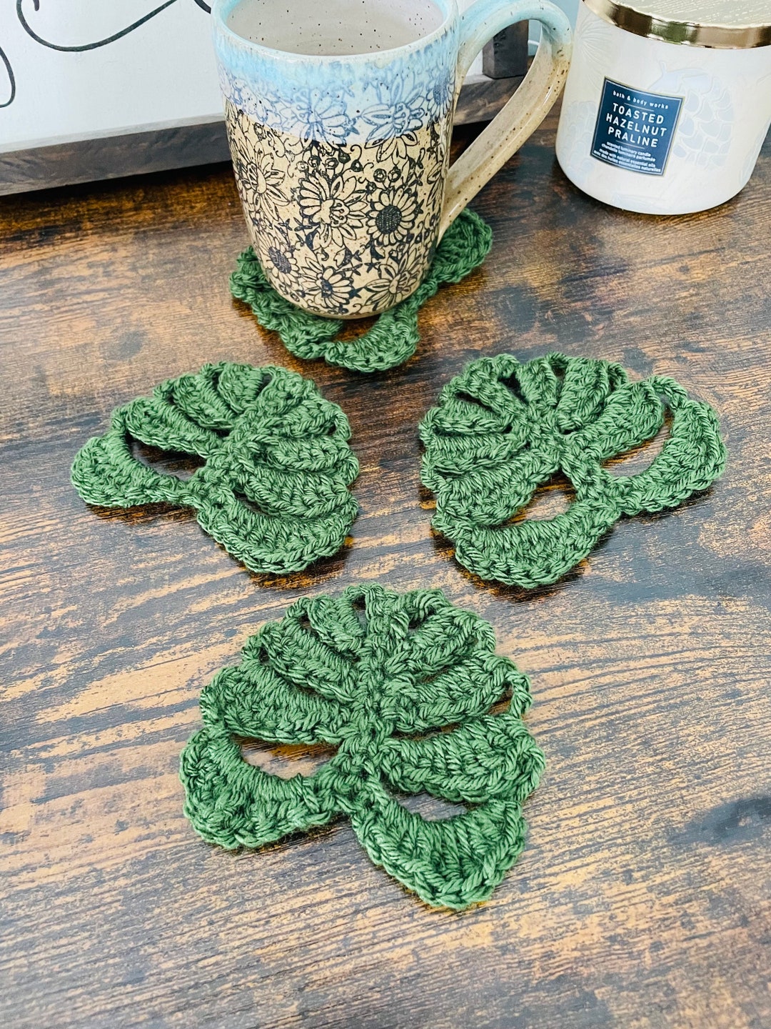 Monstera Leaf Crochet Coaster - Set of 4 - Monstera - Farmhouse ...