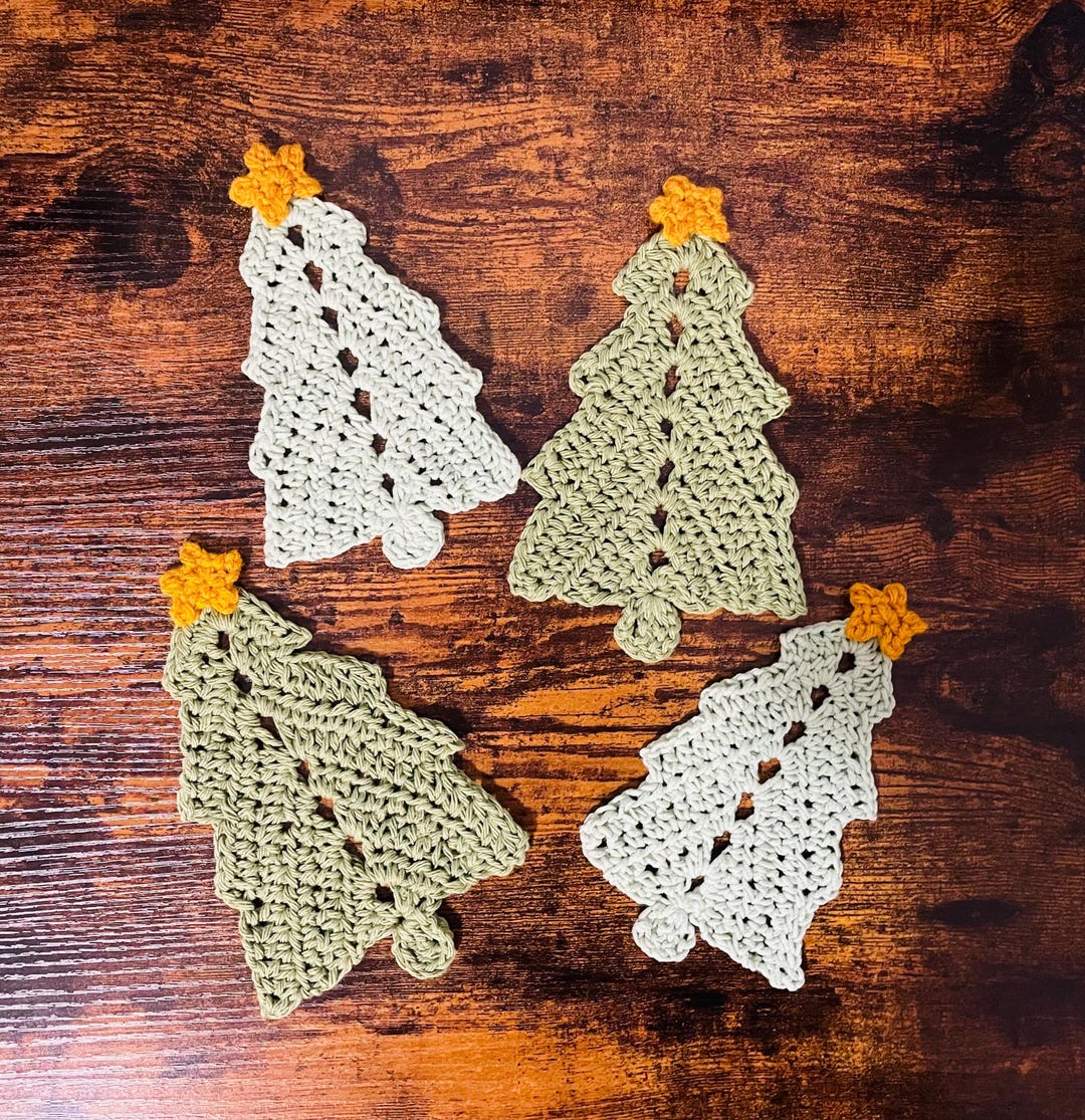 Crochet Christmas Tree Coasters - Set of 4 - Tree Cup Coasters - Tree ...