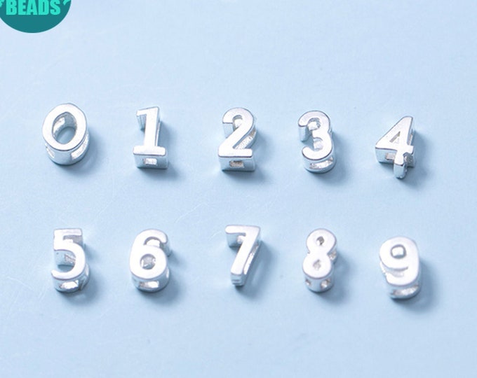 10 Sterling Silver Number Slider Beads, 925 Silver Number Slide Beads ...