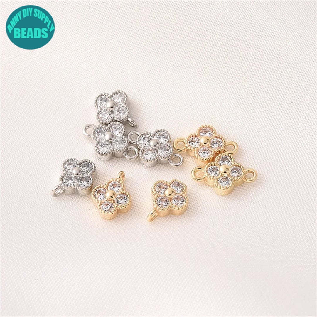 14K Real Gold Plated Clover Connector,clover Charm,clover Beads,cz ...