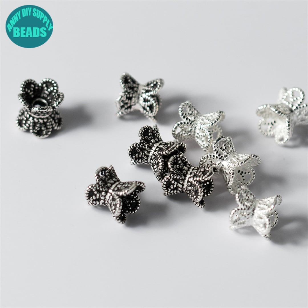 6mm S925 Solid Sterling Silver Bead Caps,double Flower Bead Caps,silver ...