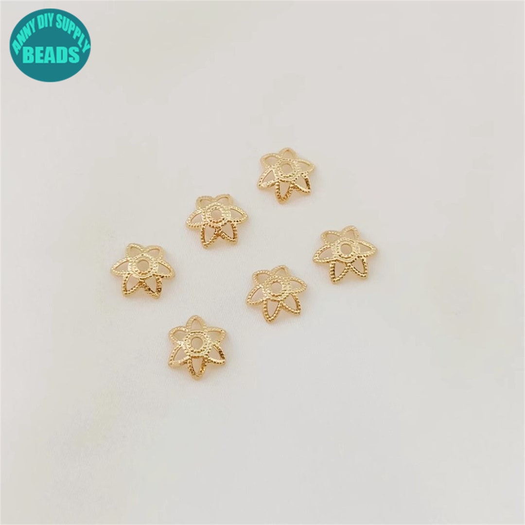 7mm 14K Real Gold Plated Bead Caps,gold Bead Caps,six Point Star Bead ...