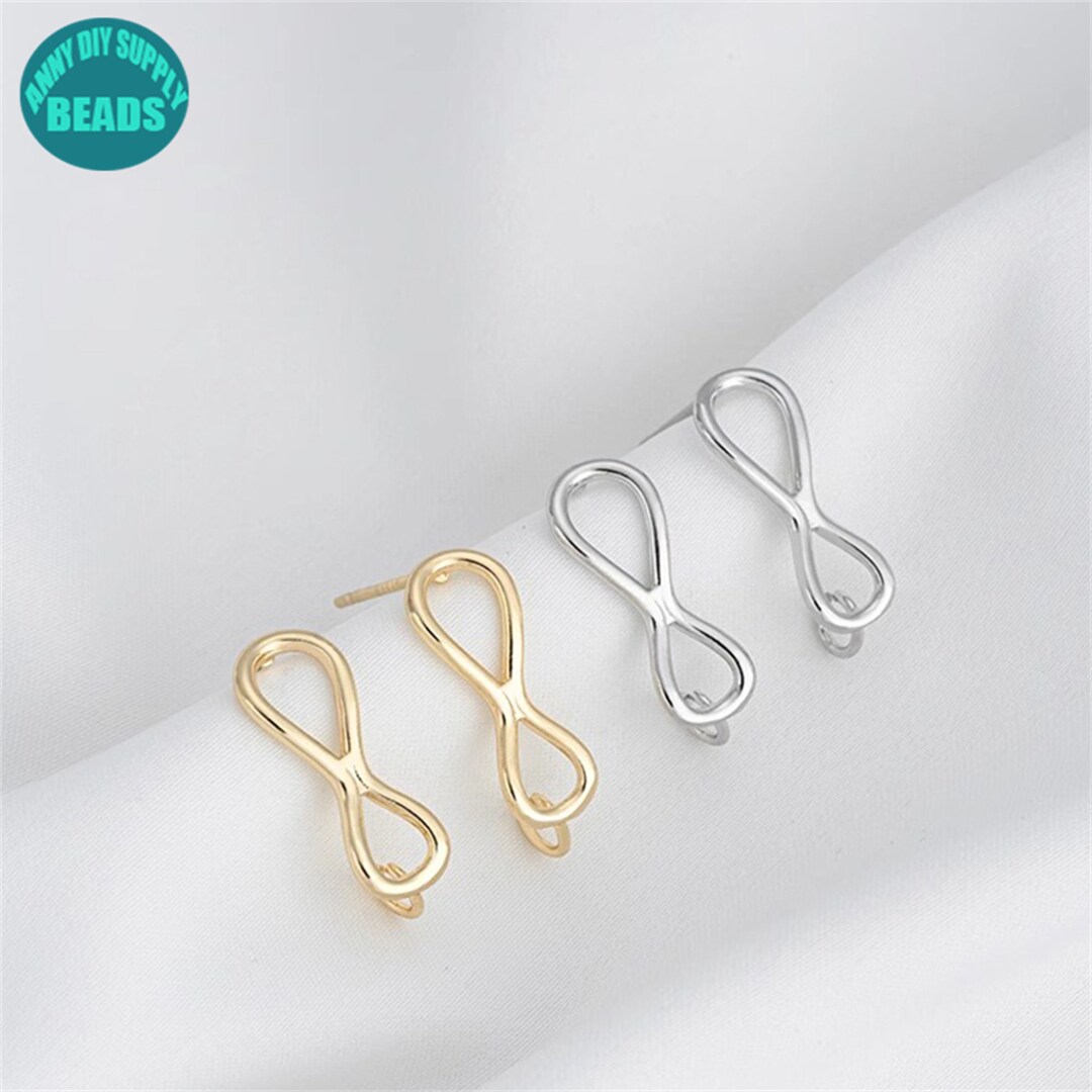 14k Gold Plated Brass Infinite Symbol Earring Stud,minimalist Earring Stud With S925 Sterling ...