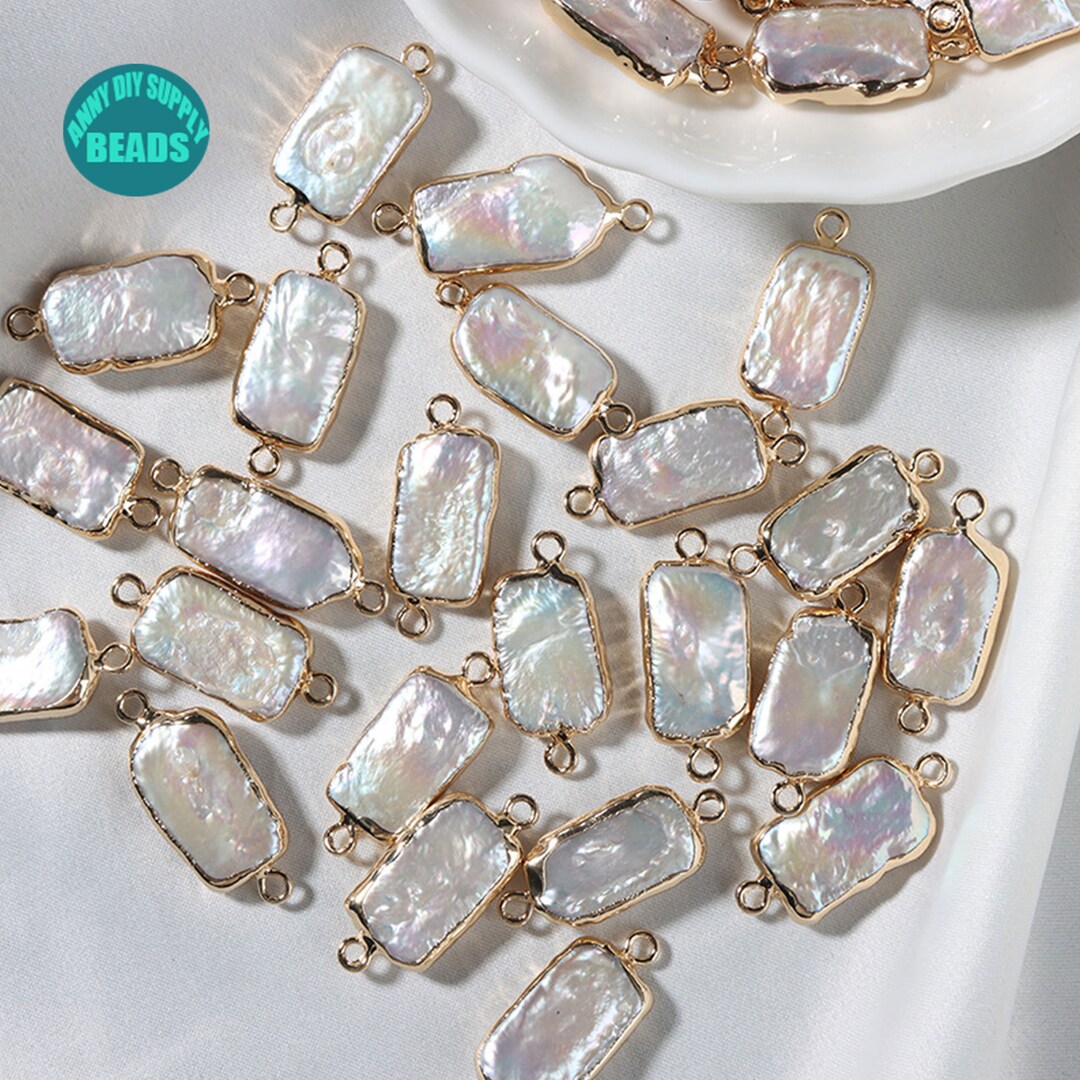 Rectangle Freshwater Pearl,gold Plated Edge Freshwater Pearl Connectors ...