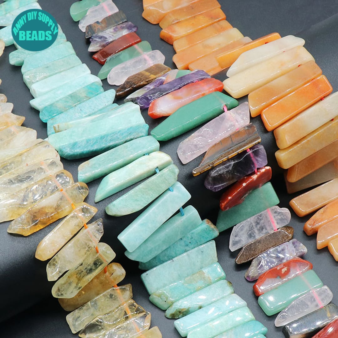 Natural Gemstone Slice Stick Points Loose Beads,crystal Side Hole Stick ...