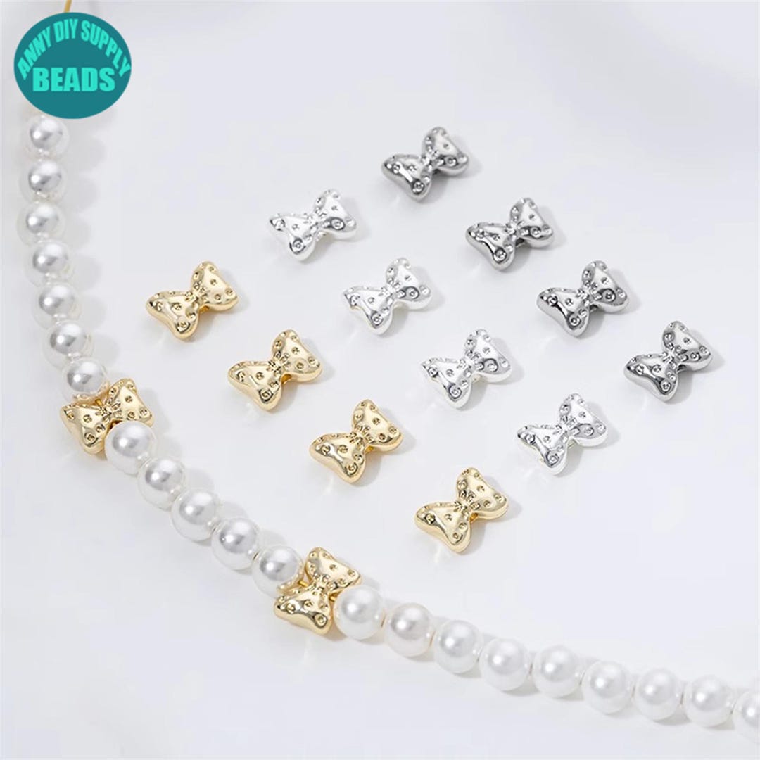 14K Real Gold Plated Cute Bow Bead Spacers,cute Pitted Bow Charm ...