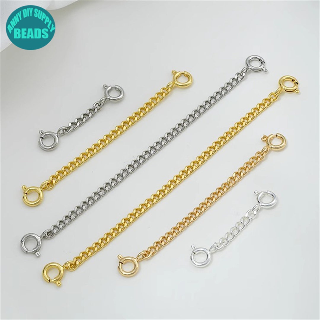 3/6/9CM Gold Plated Brass Cuban Curb Chain Connector With Chain With 2 ...