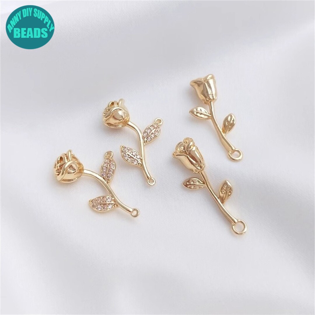 14k Gold Plated Rose Flower Charm, Flower Pendant,gold Flower Charm ...