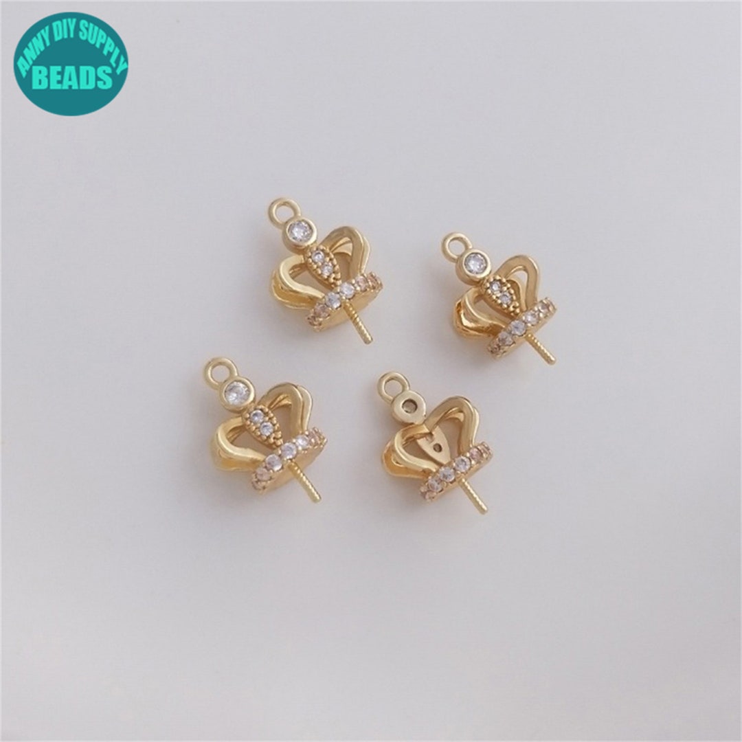 14k Gold Plated Crown Pinch Bails,jewelry Bails,half Hole Bead Bails ...