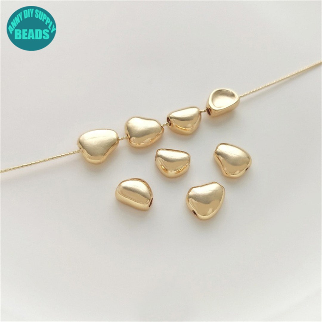 14k Real Gold Plated Brass Spacer Beads,gold Heart Beads,gold Bean ...