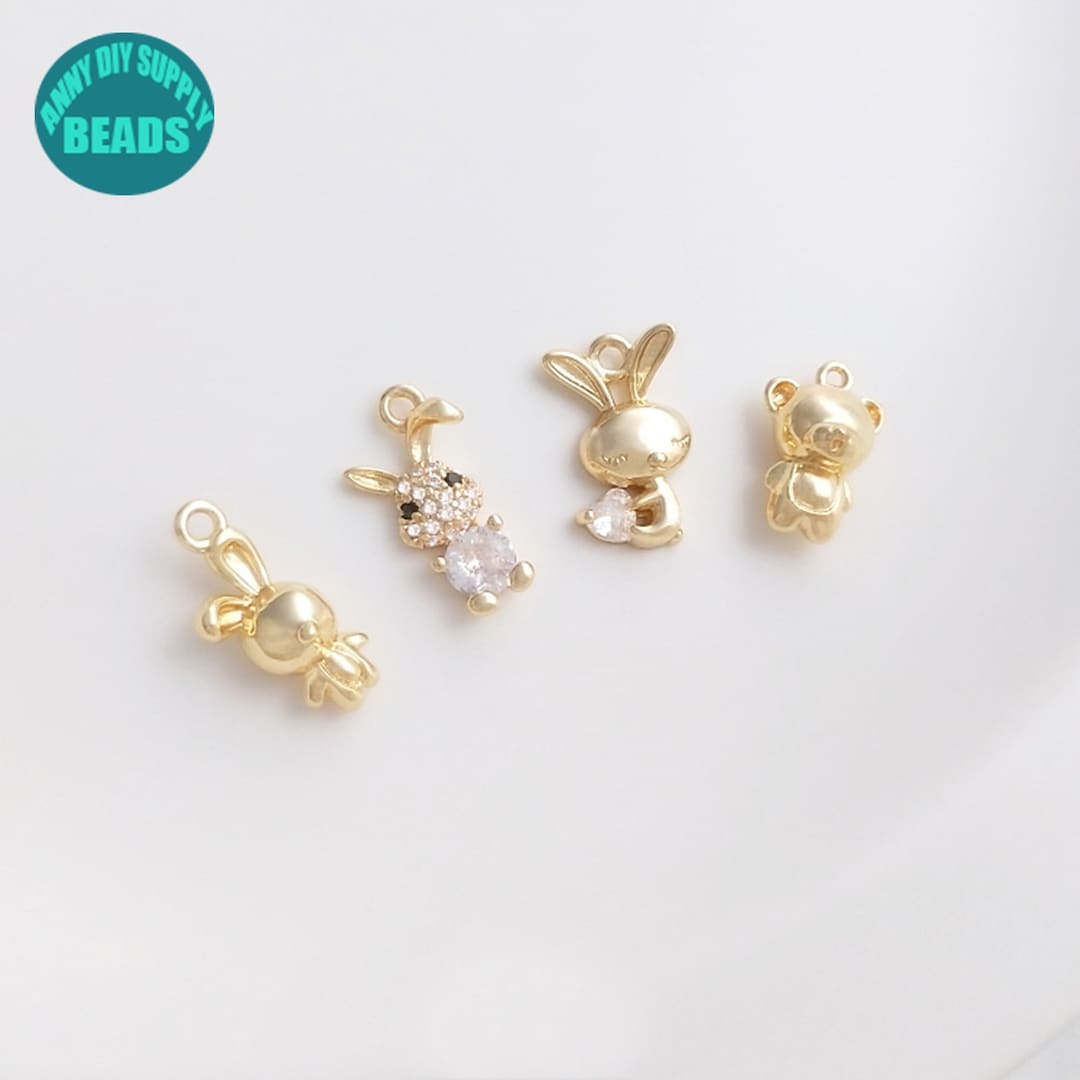 14k Gold Plated Rabbit Charm,gold Bear Charm,bunny Charm,easter Charm ...