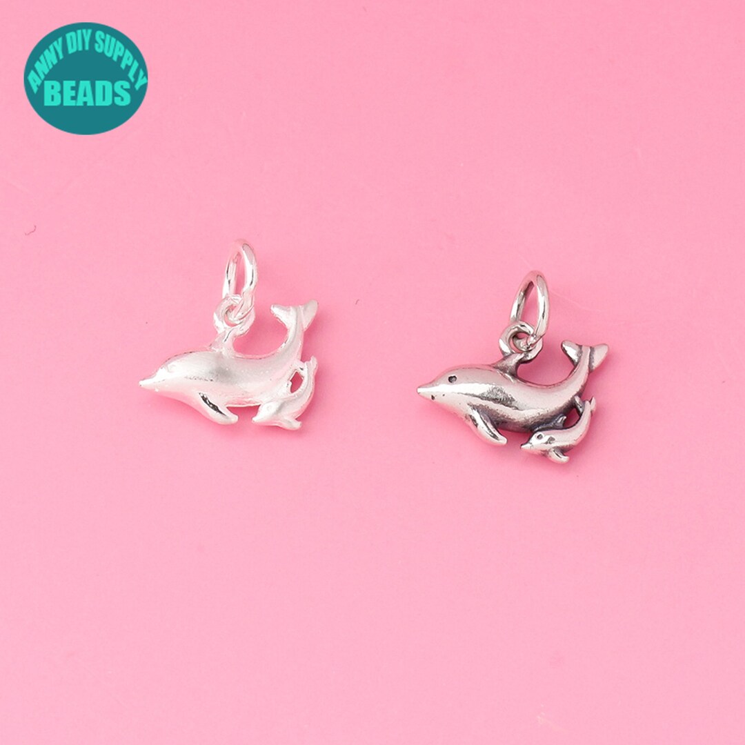 S925 Sterling Silver Thiy Mum and Baby Dolphin Charm,3d Silver Animal ...