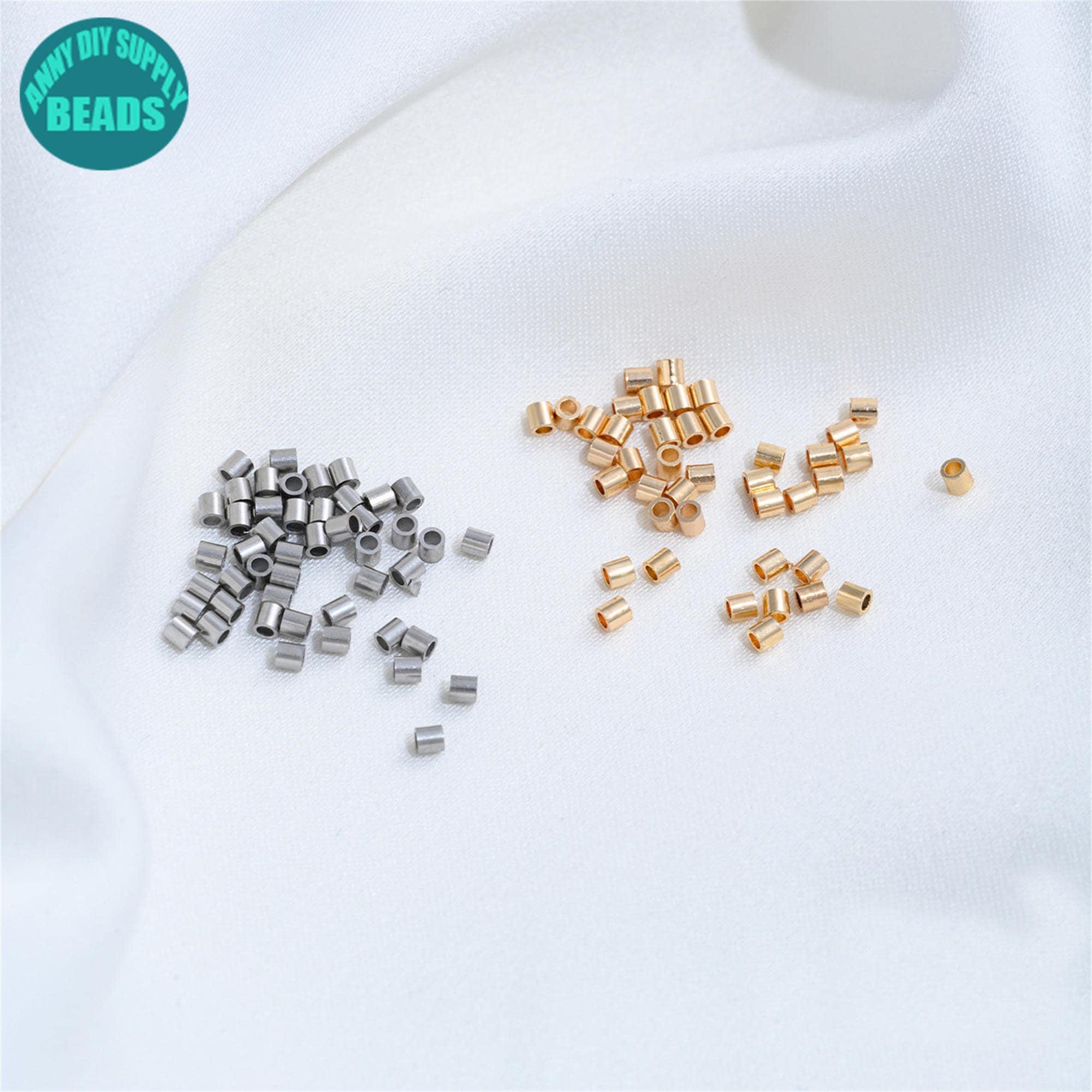 1.5/2mm Stainless Steel Tube Crimp Beads 14K Gold Plated Tube Spacers ...