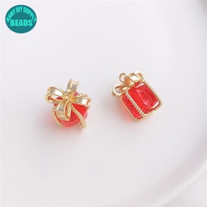 14K Gold Plated Gift Box Charms,cz Charm Pendant,necklace Pendant ...
