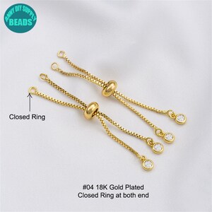 6CM 14K Gold Plated Brass Sliding Adjustable Chain, Bracelet Extension ...