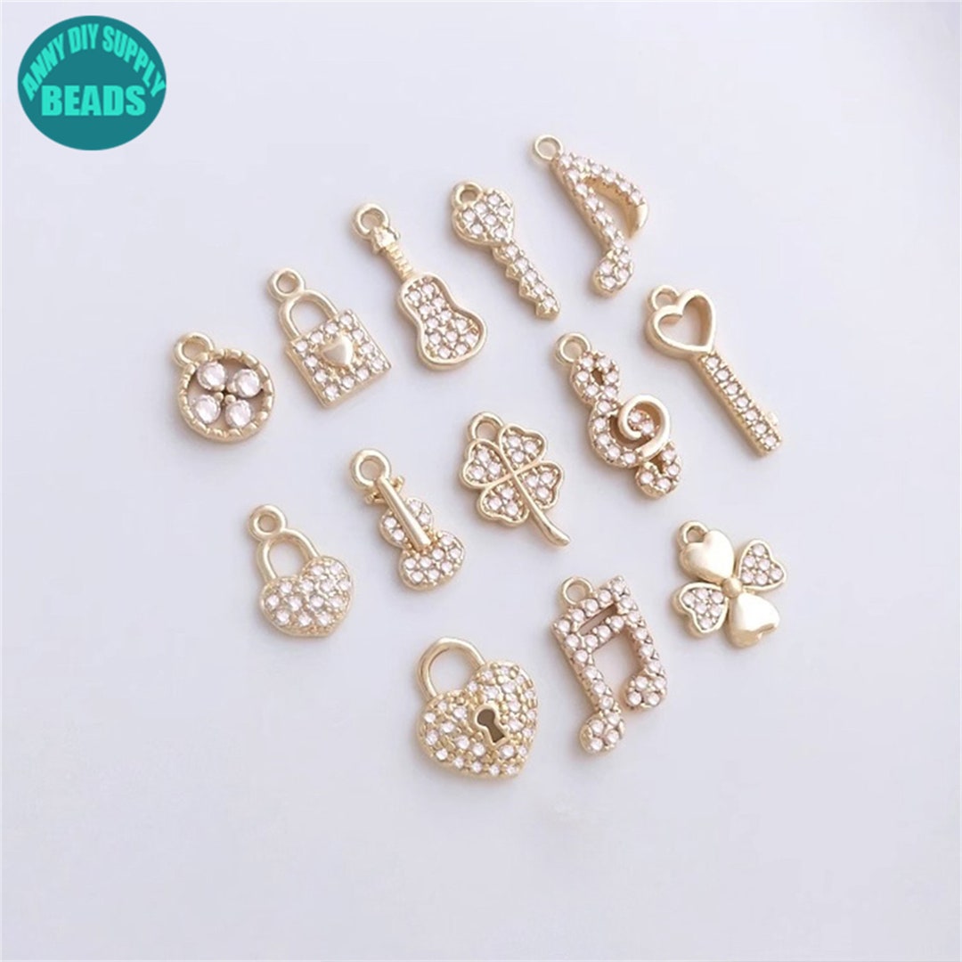 14k Gold Plated CZ Micro Paved Charms,musical Notes Charm,flower Charm ...