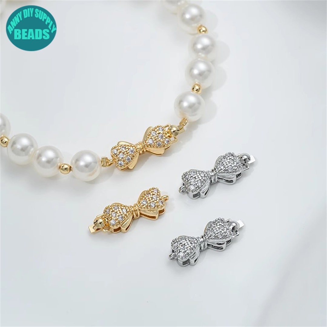 14K Gold Plated Bow Clasp,pull Out Clasp,cz Paved Clasp,jewelry Making ...