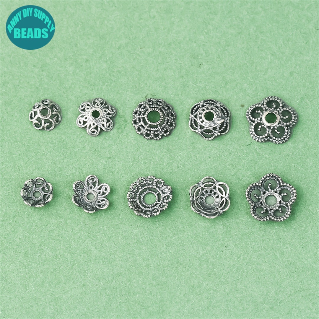 Oxidized S925 Sterling Silver Flower Bead Caps (5mm-8mm) - Etsy
